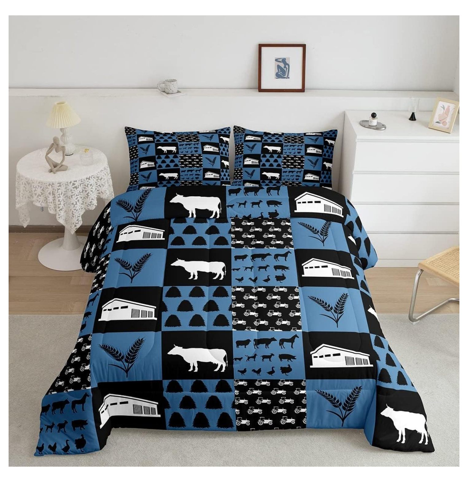 Tractor Bedding Set Cartoon Farm Animals Comforter for Boys Kids Girls ...