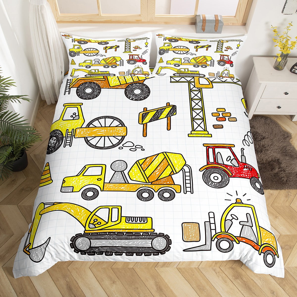 Tractor Bedding Set Full, Cement Mixer Bulldozer Duvet Cover, Crane ...