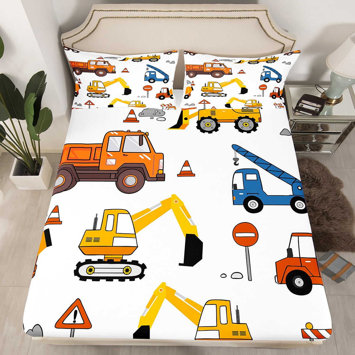 Tractor Bedding Set Cartoon Excavator Vehicle Bed Sheets Twin Size ...