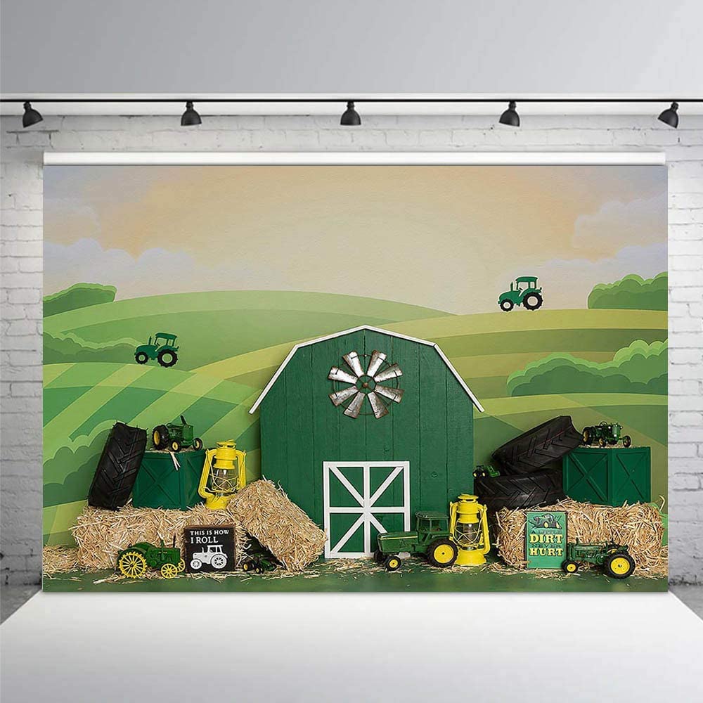Tractor Birthday Party Backdrop Props Boy Girl Happy 1st Birthday Green ...
