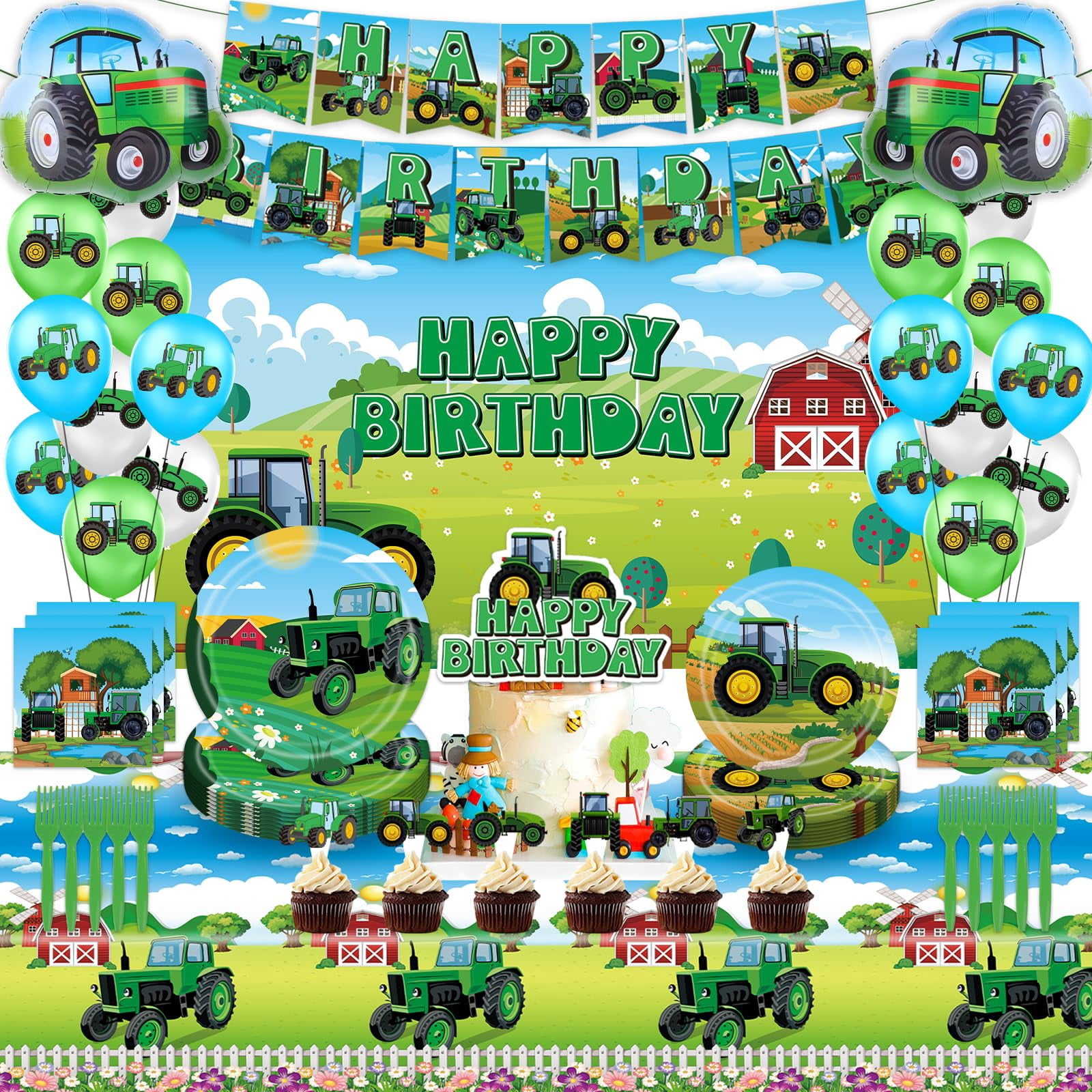 Tractor Birthday Party Supplies, SSF20 Tractor Theme Decorations ...