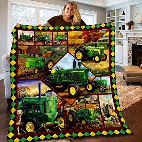 Tractor Blanket, Farmer On Green Fleece, Sherpa Blanket Gift for Kids ...