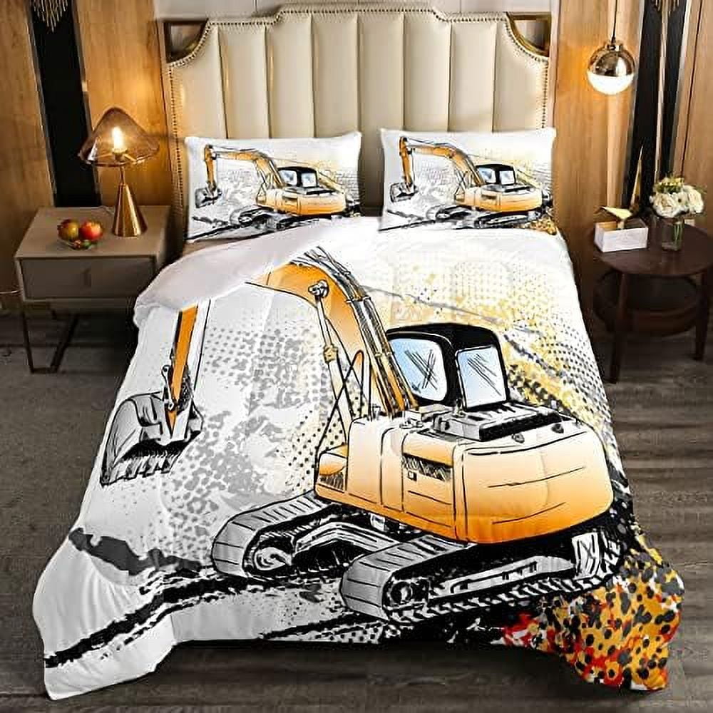 Tractor Boys Comforter Set Red Excavator Bedding Set Queen for Adult ...