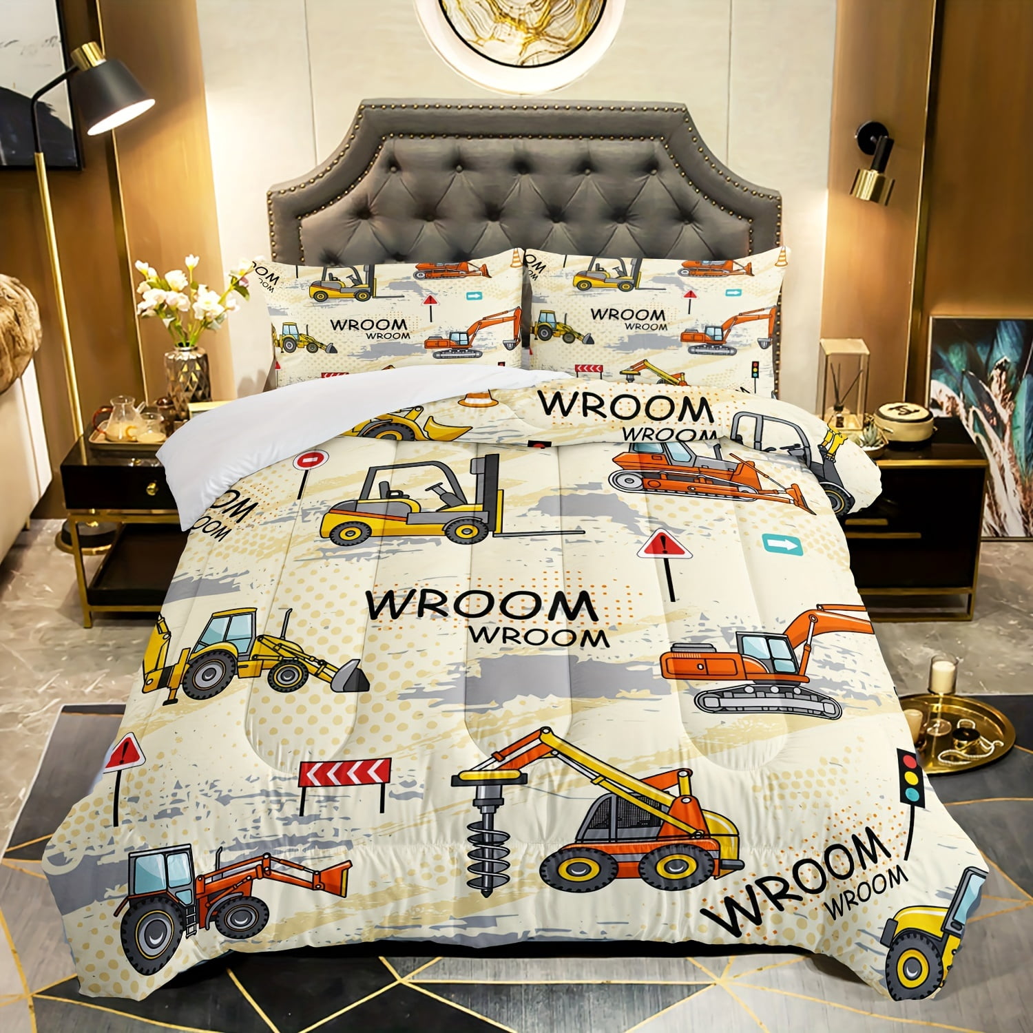 Tractor Comforter, Excavator Machinery Trucks Bedding Set Full Size ...