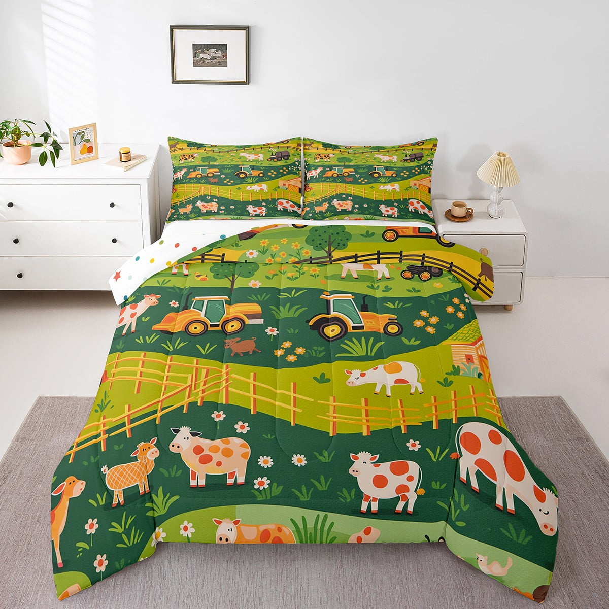 Tractor Comforter Set Full Size Cartoon Car Bedding Sets Rustic ...