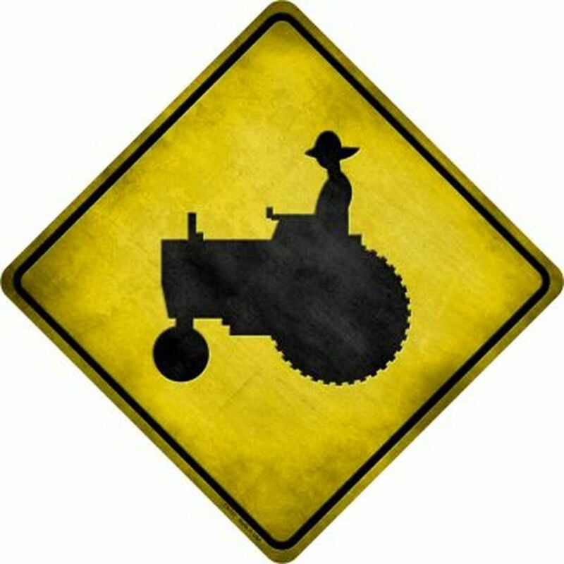 Tractor Crossing Metal Sign yellow caution farm traffic Size: 12 inch x ...