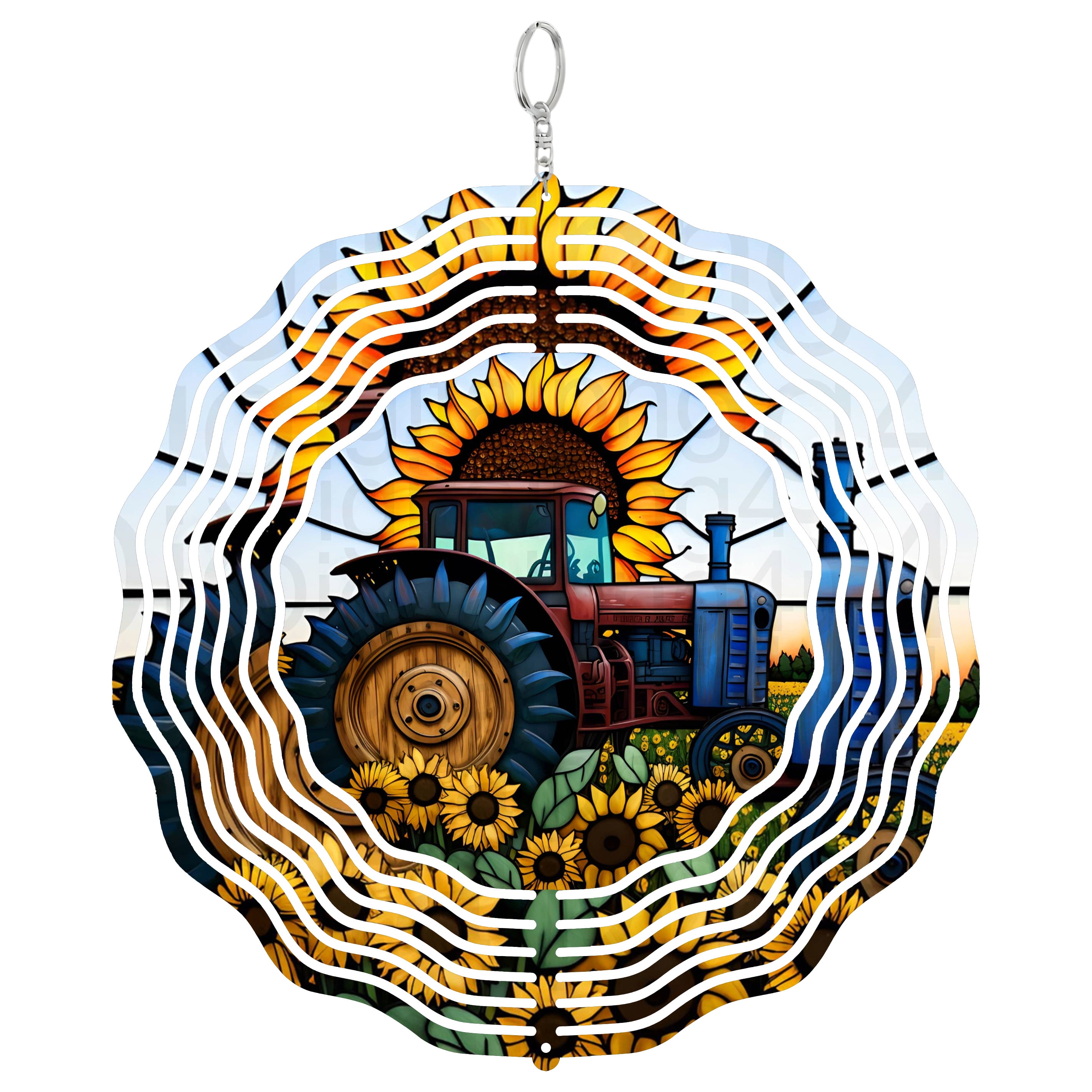 Tractor Farm Fall Stained Glass 3D Wind Spinner Kinetic Hanging Garden ...
