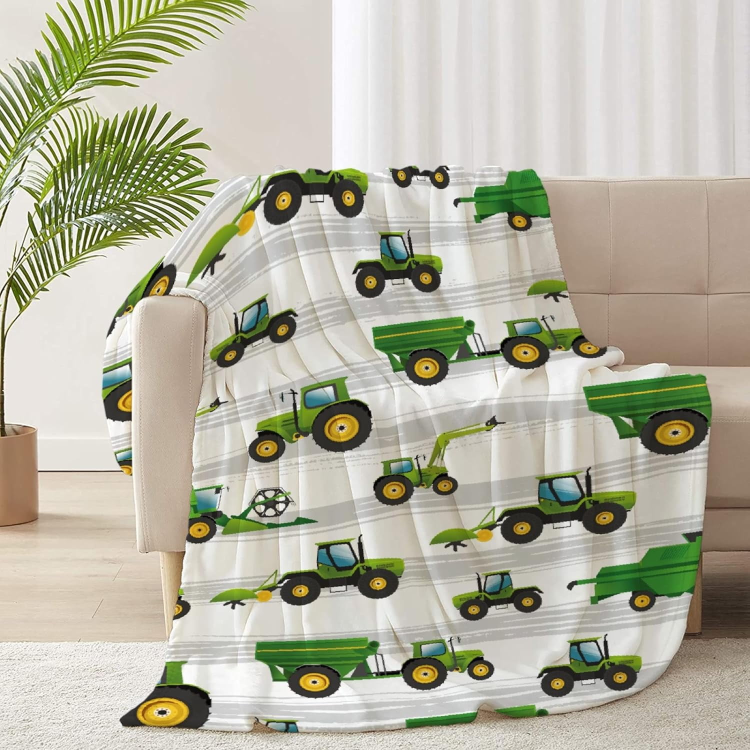 Tractor Farm Flannel Lightweight Blankets Quilt Plush Fleece Soft ...