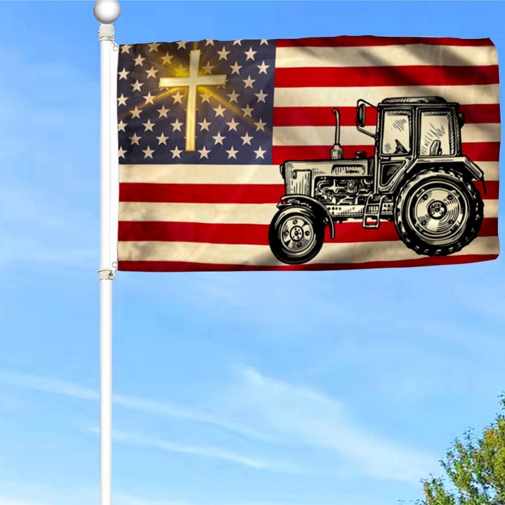 Tractor Flag God Blessed Farm Tractor Grommet Flag Banner with Grommets ...