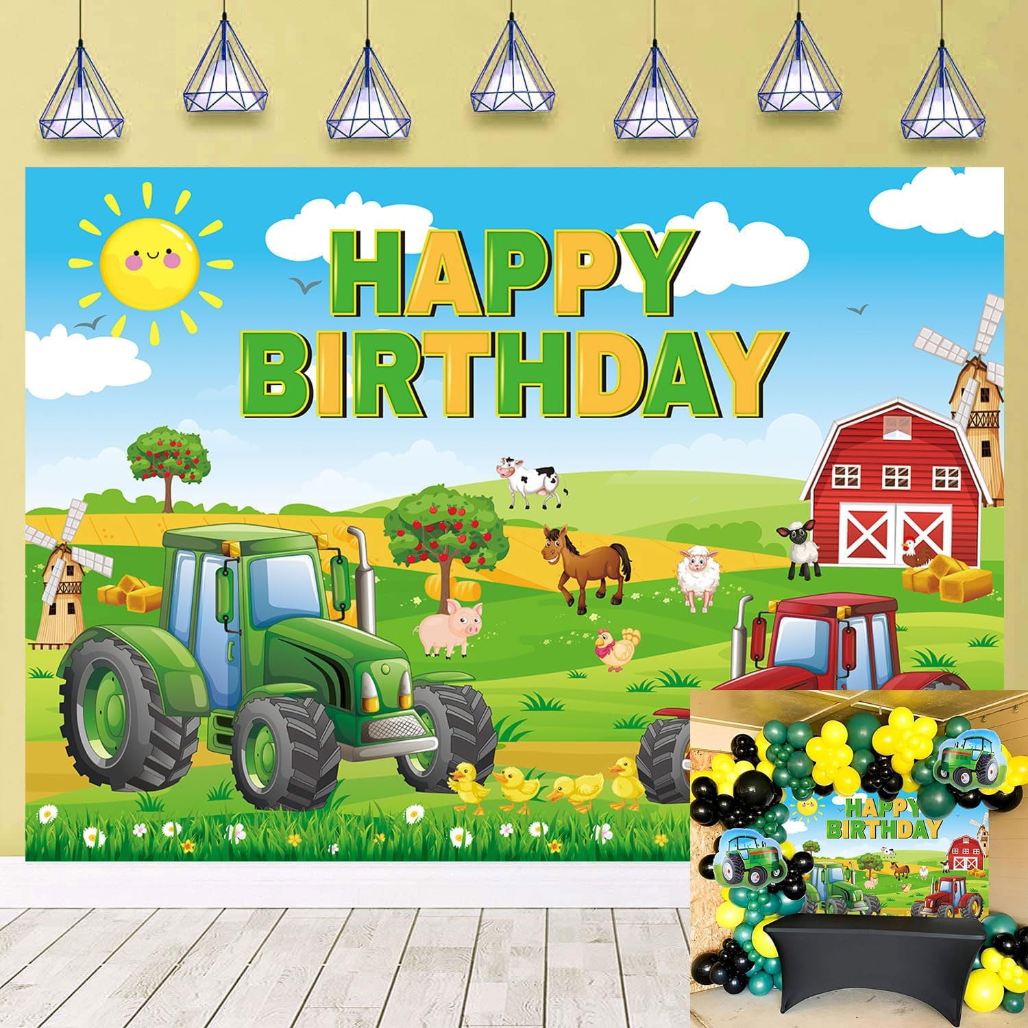 Tractor Happy Birthday Backdrop Farm Animal Tractor Photography ...