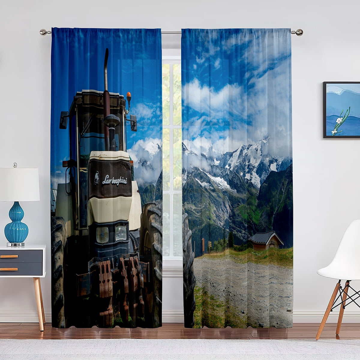 Tractor Harvests Crops Farm Theme Tulle Curtains for Living Room ...