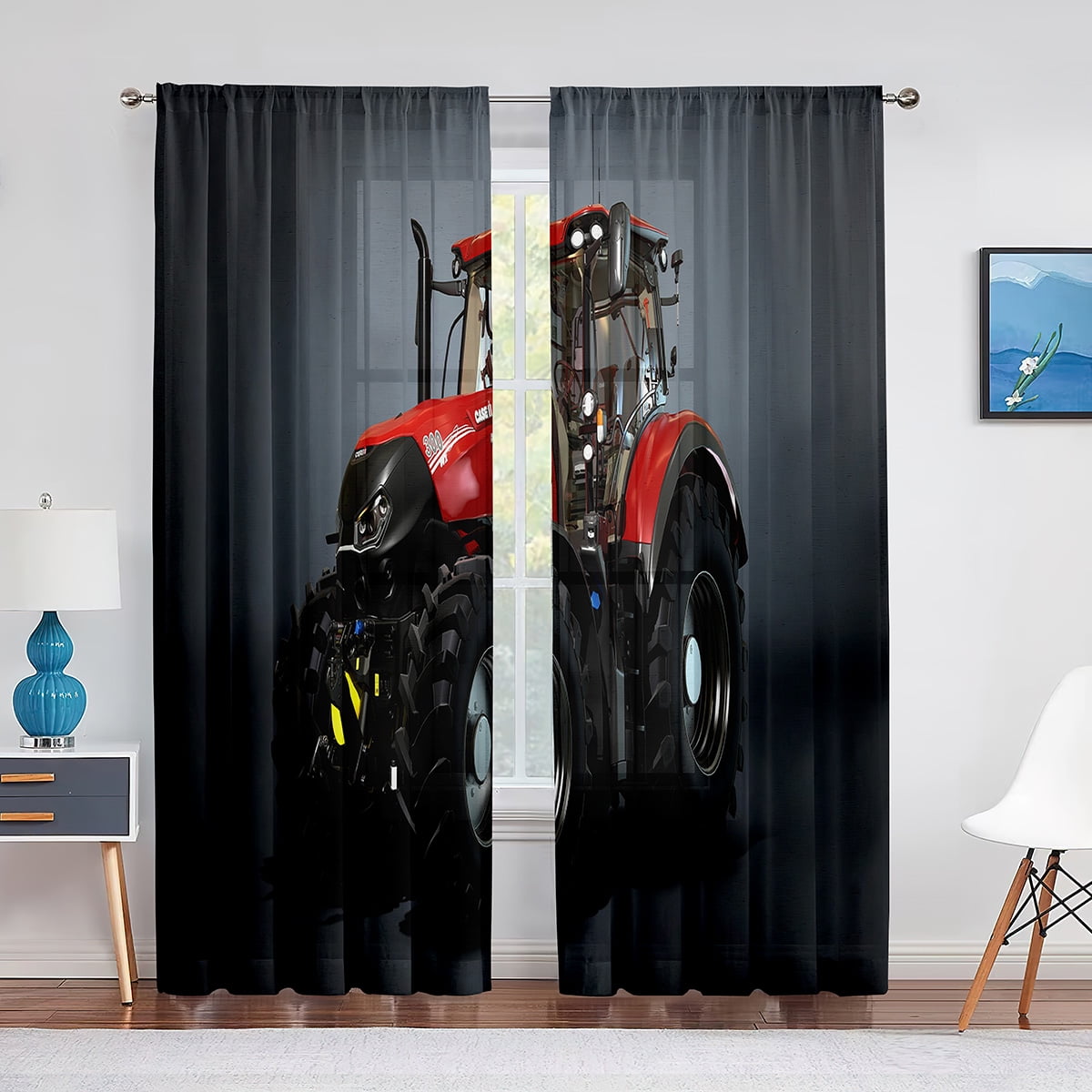 Tractor Harvests Crops Farm Theme Tulle Curtains for Living Room ...