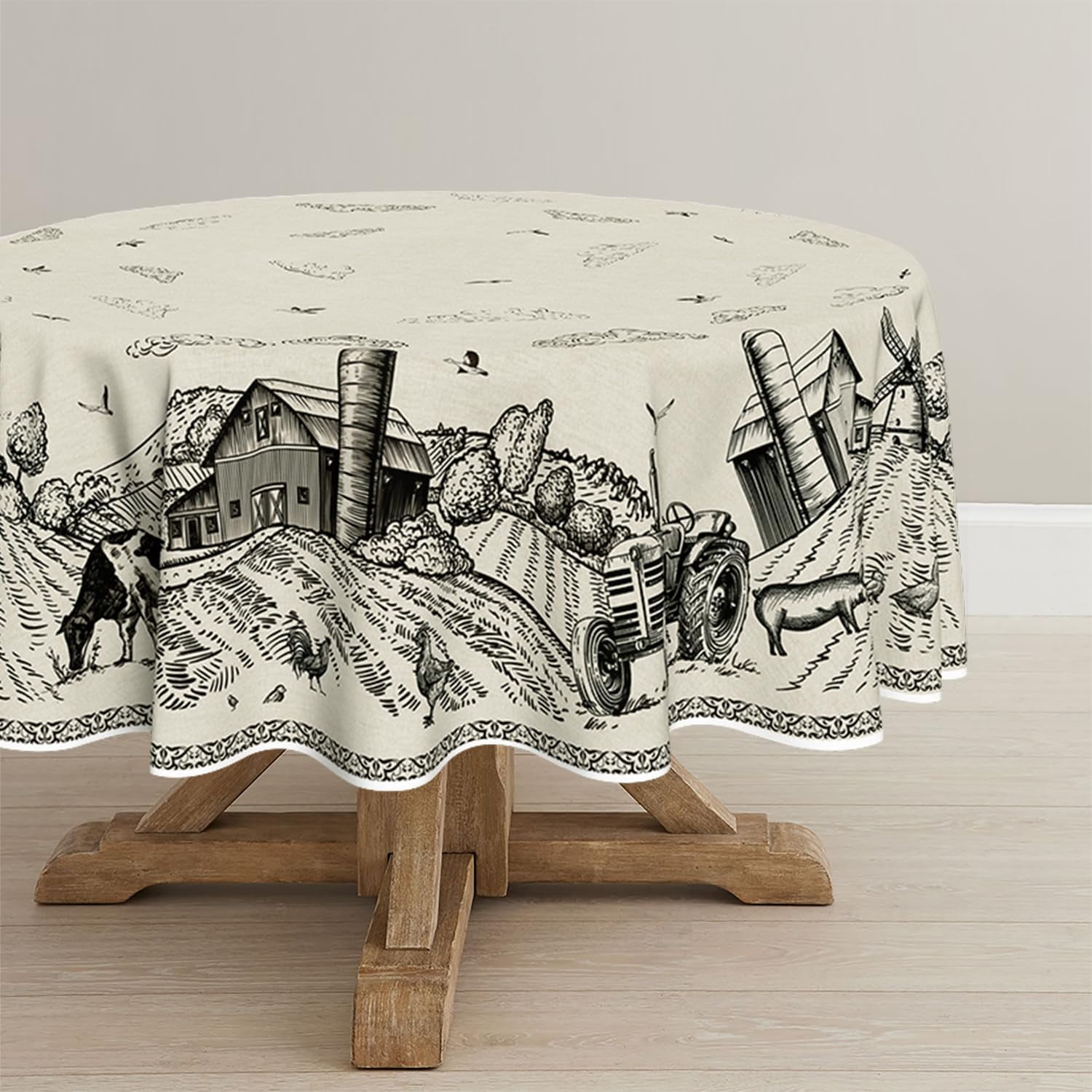 Tractor Milk Farm Round Tablecloth 60×60 Inch Round, Vintage Cow House ...