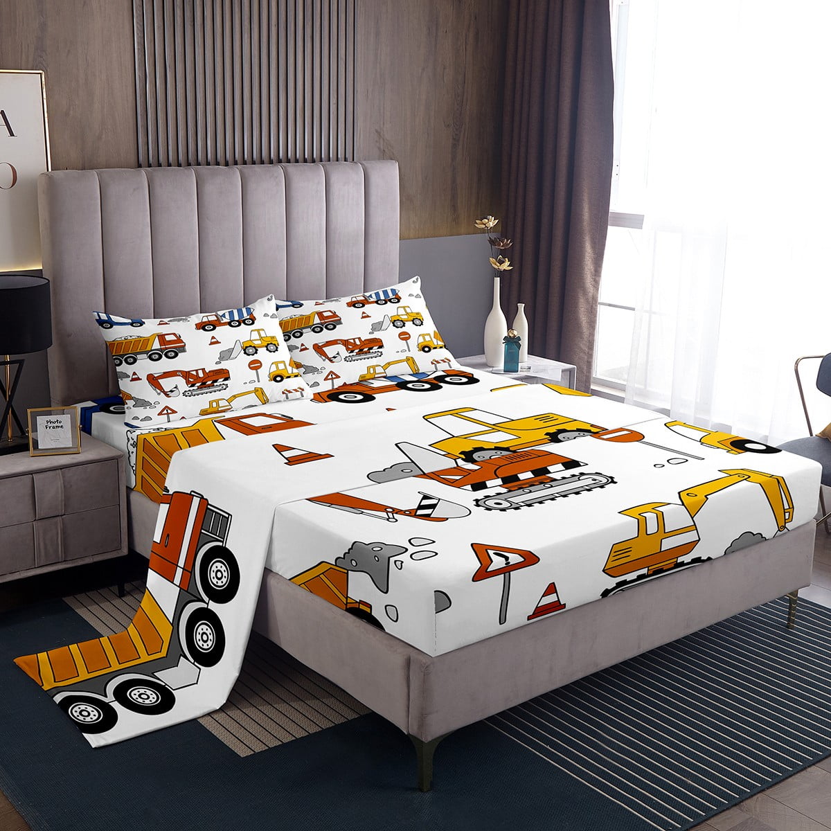 Tractor Sheet Set Cartoon Excavator Vehicle Sheets King Size ...