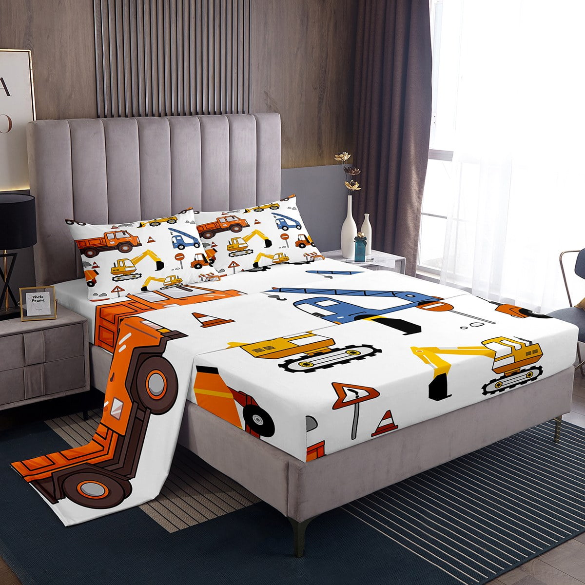 Tractor Sheet Set Cartoon Excavator Vehicle Sheets Twin Size ...