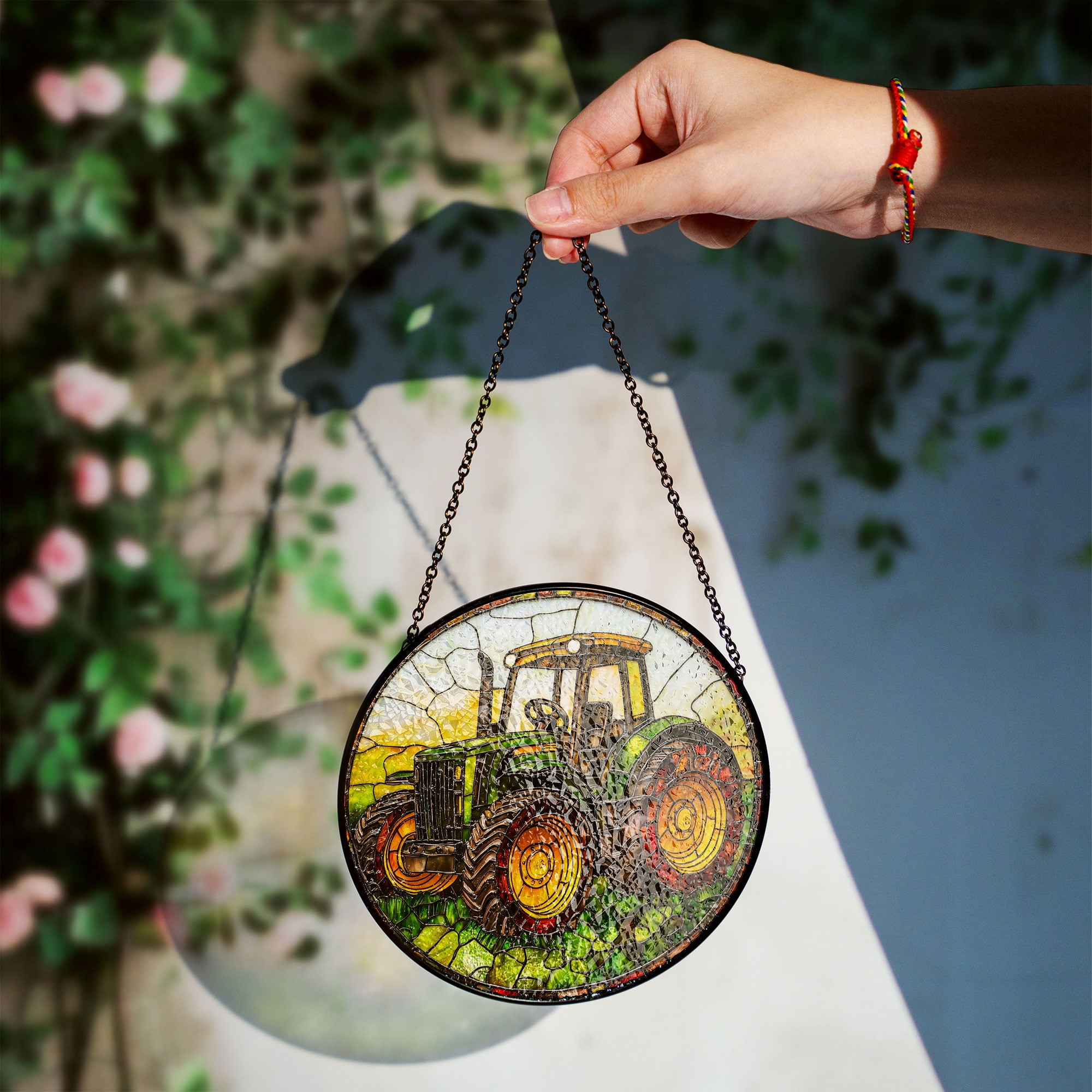 Tractor Stained Glass Window Hanging - Handmade Sun Catcher ...