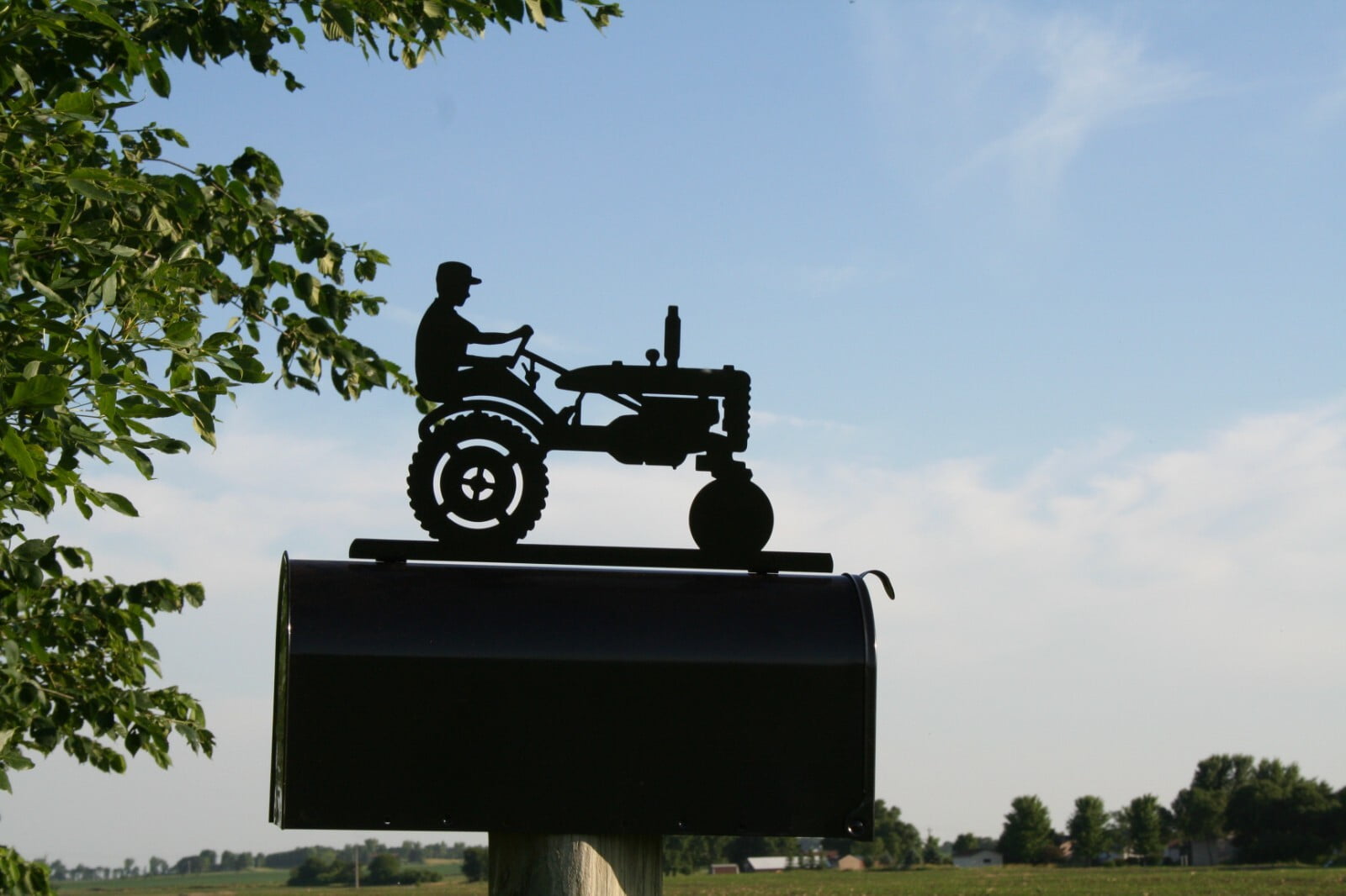 Tractor and Driver Metal Mailbox Topper 8.5 Inches Tall Matte Black ...