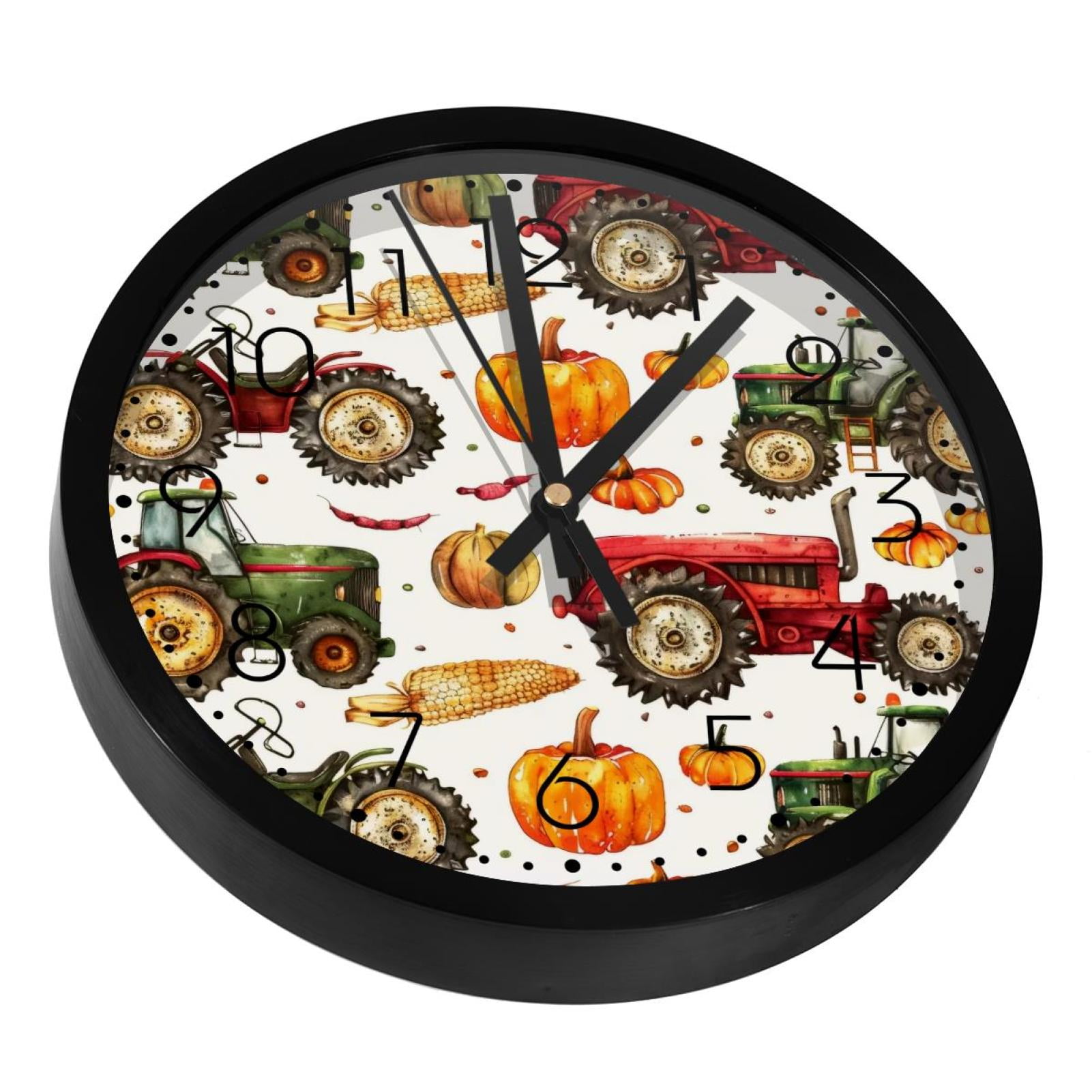 Tractors and Farm Pumpkin Corn Silent Wall Clock, Non Ticking Battery ...