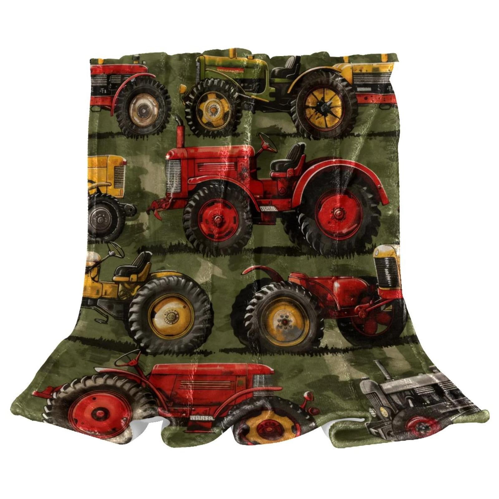Tractors on Grunge Background Plush Throw Blanket for Couch 59" x 79 ...