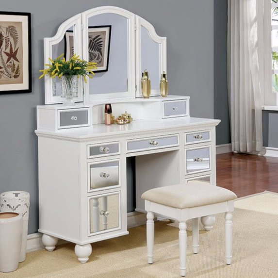 Tracy Contemporary Style Vanity With Stool, White - Walmart.com