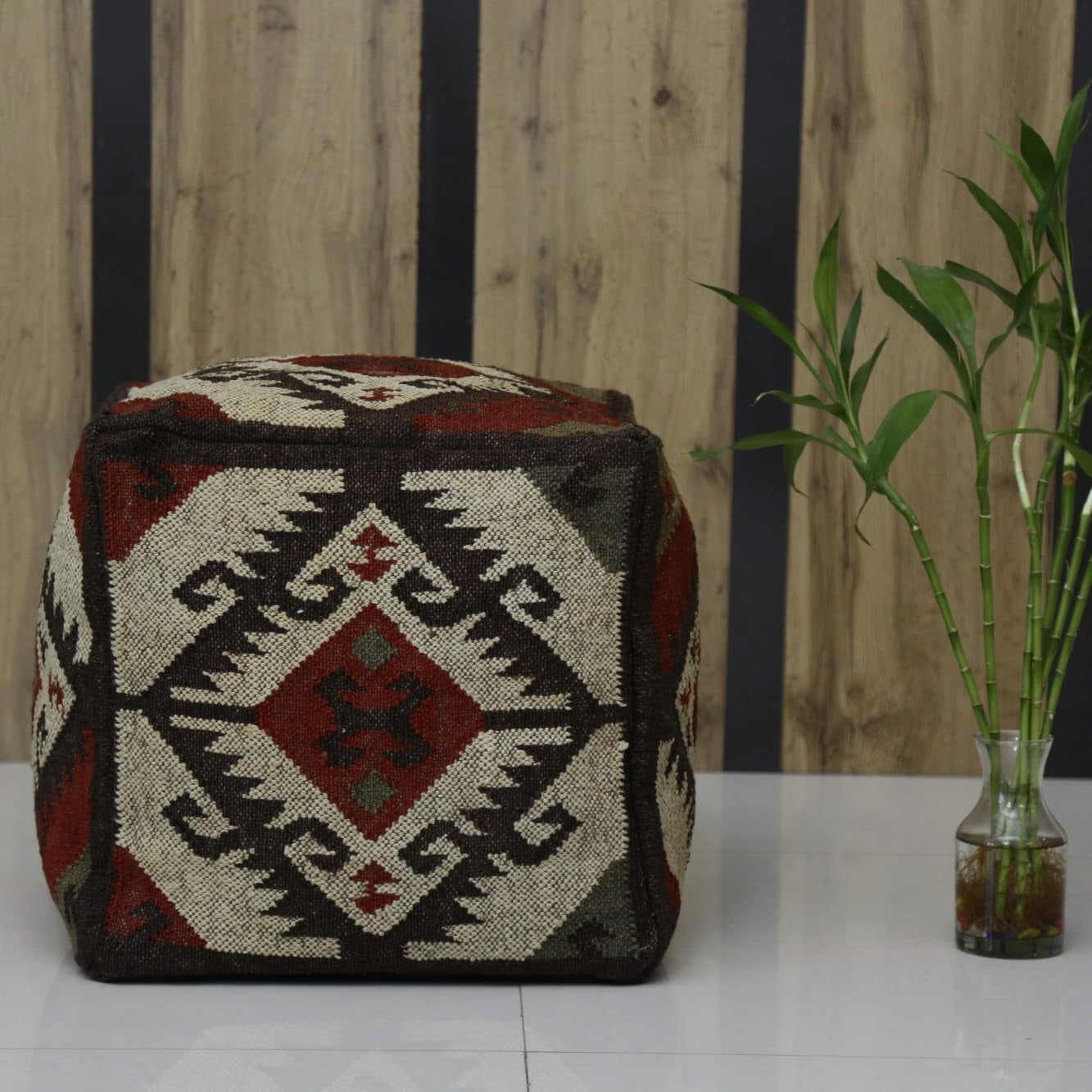 Trade Star 70% Jute 30% Wool Indian Handmade Kilim Pouf Cover Ottoman ...
