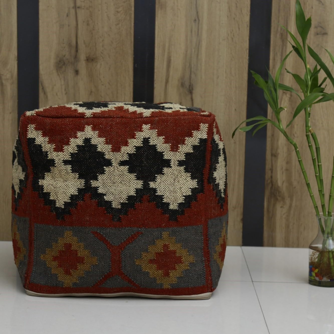 Trade Star 70% Jute 30% Wool Kilim Pouf Case Jute Wool Ethnic Pouffe ...