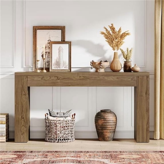 Tradeber TB-YC0002 59 in. Farmhouse Console Table with Vertical Slat ...