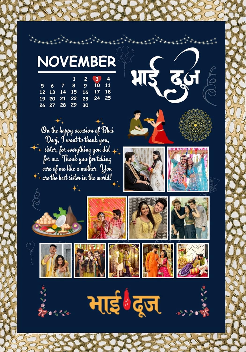 Tradeforhome Happy Bhai Dooj Frame Customised Photo Frame Date With ...