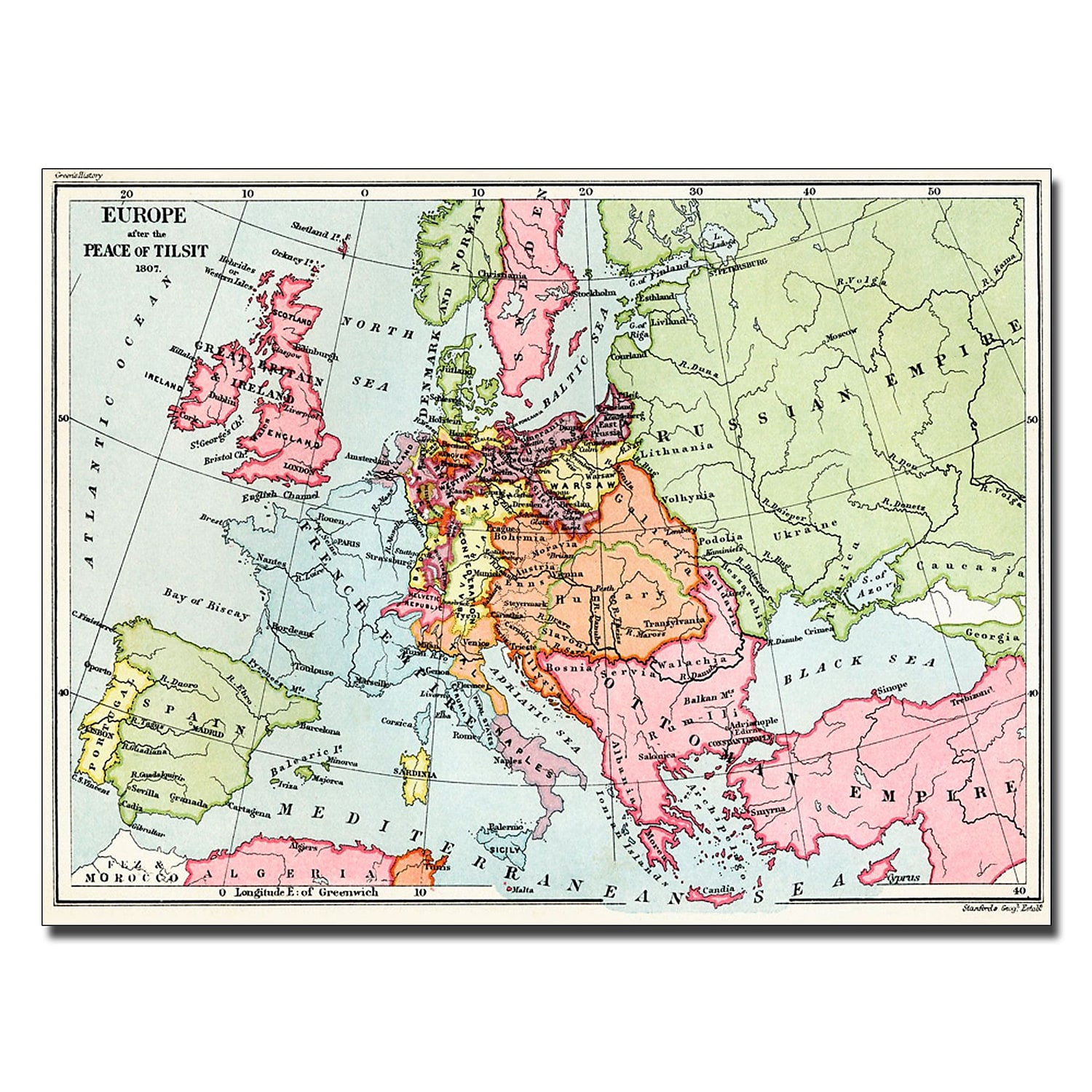 Trademark Art 'Map of Europe After the Peace of Tilsit, 1807' Canvas ...