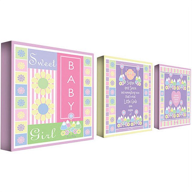 Trademark Art "Sweet Baby Girl" Canvas Art by Grace Riley 3-Panel Set ...