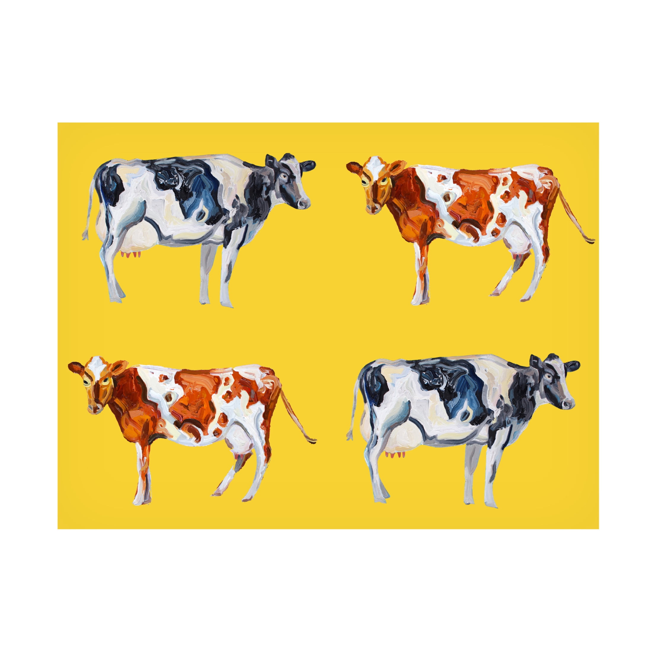 Trademark Fine Art Alice Straker Cow Art On Yellow Canvas Wall Art ...