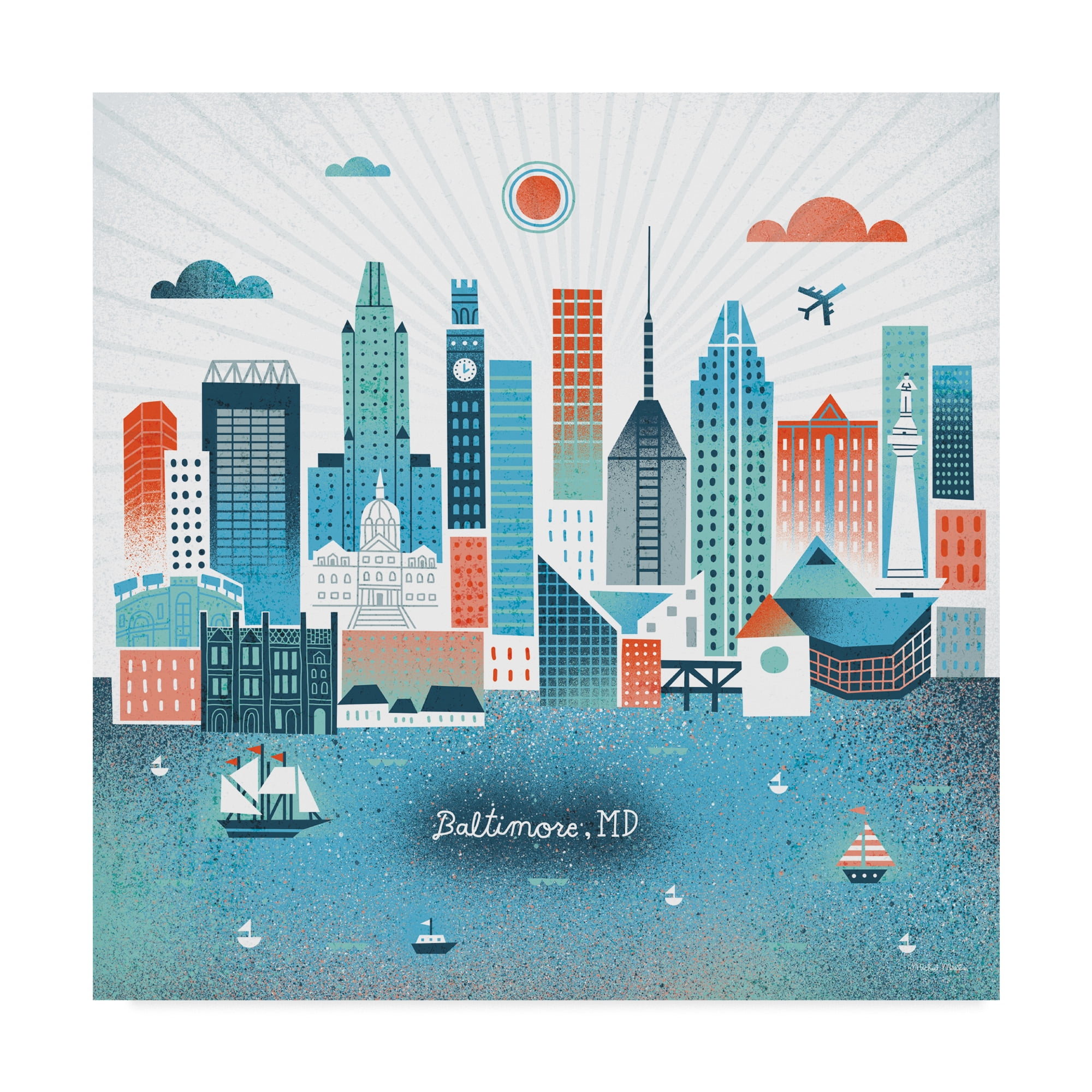 Trademark Fine Art 'Baltimore Skyline' Canvas Art by Michael Mullan ...