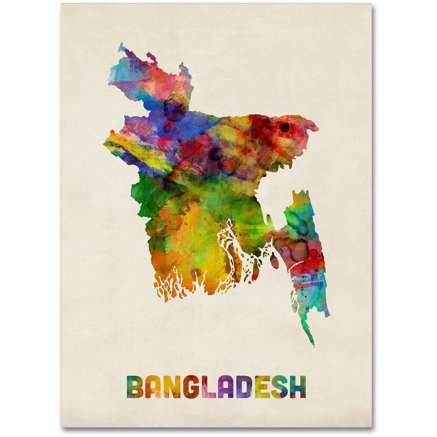 Trademark Fine Art "Bangladesh Watercolor Map" Canvas Art by Michael ...