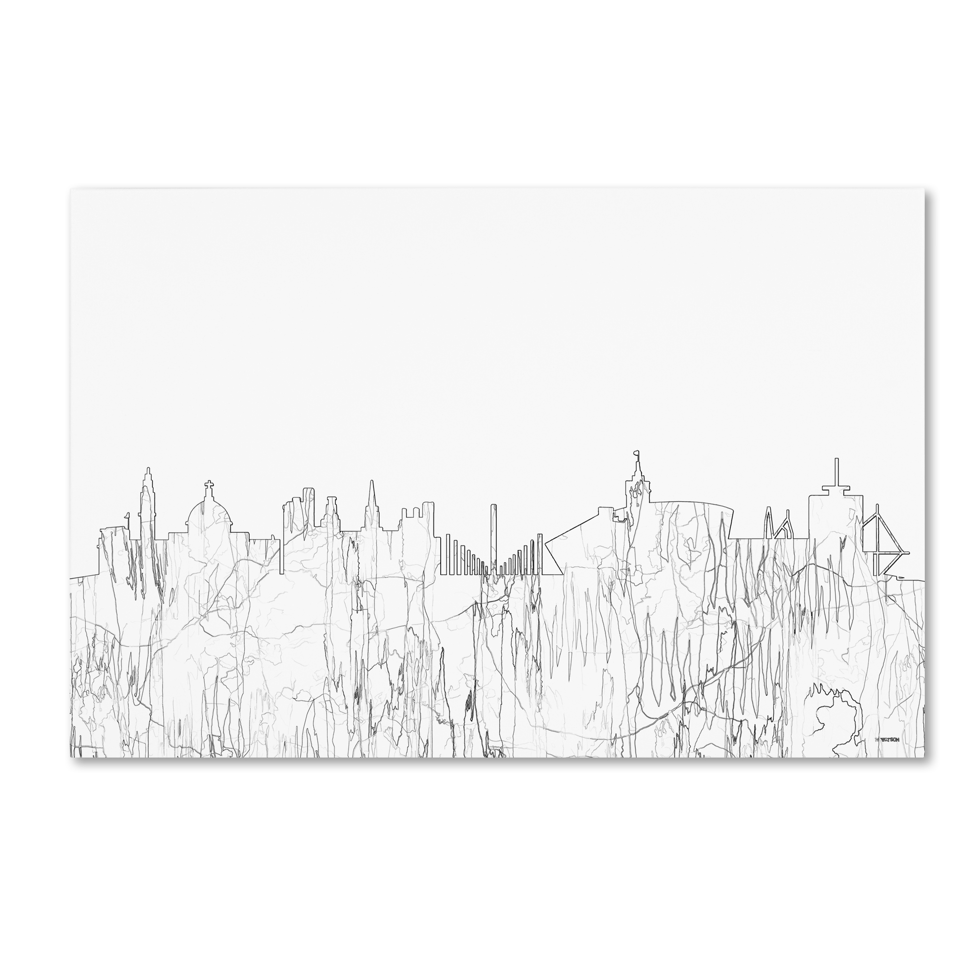 Trademark Fine Art 'Cardiff Wales Skyline BW Thin Line' Canvas Art by ...