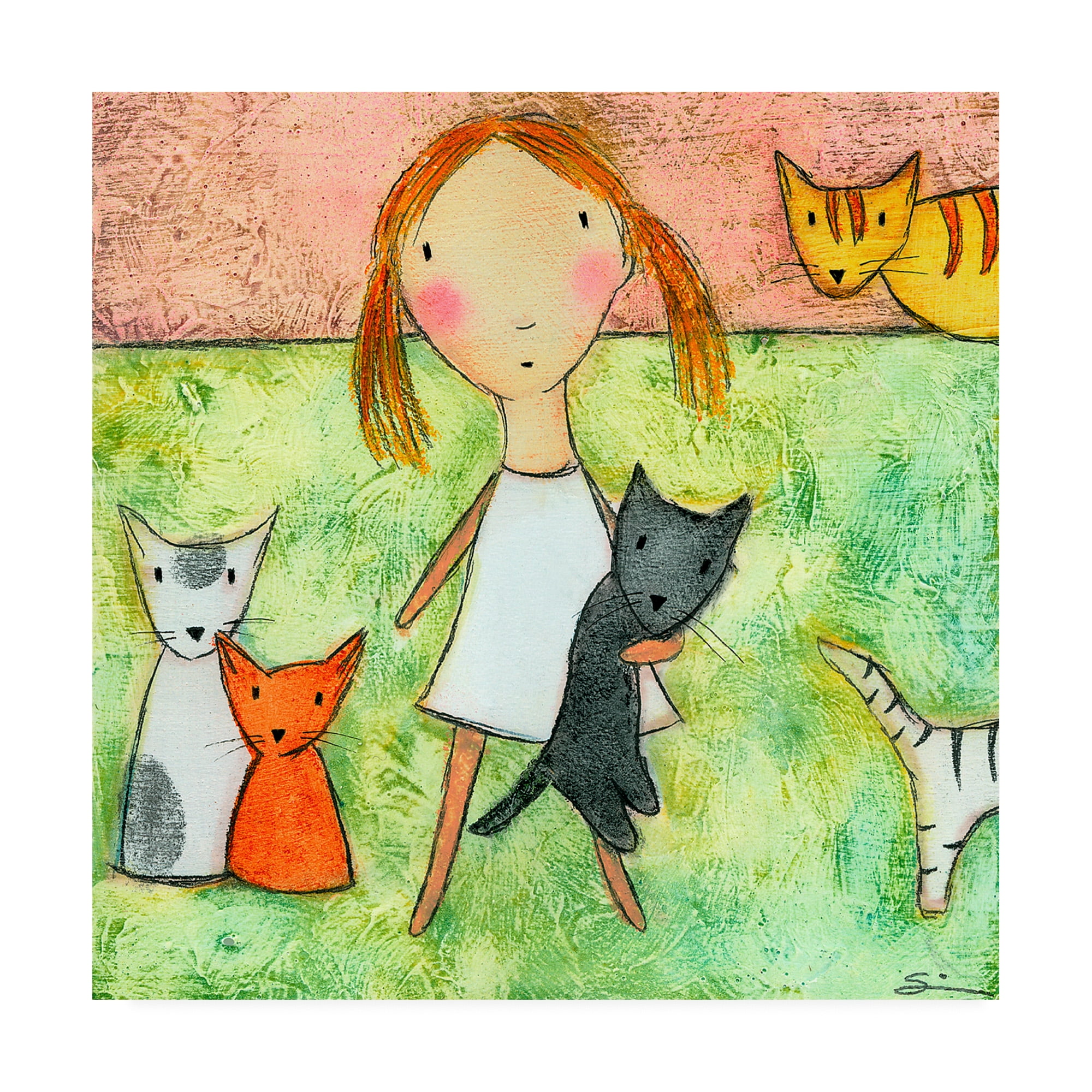 Trademark Fine Art 'Girl with Cats' Canvas Art by Carla Sonheim ...