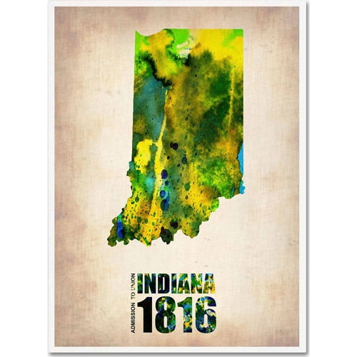 Trademark Fine Art "Indiana Watercolor Map" Canvas Art by Naxart ...