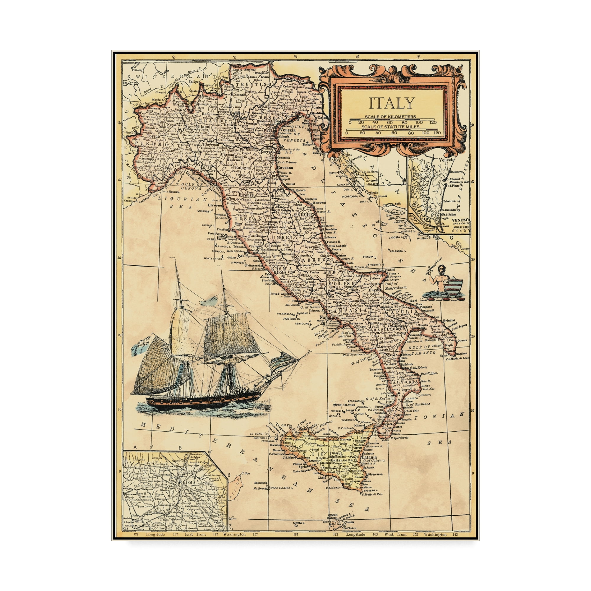 Trademark Fine Art 'Italy Map' Canvas Art by Vision Studio - Walmart.com
