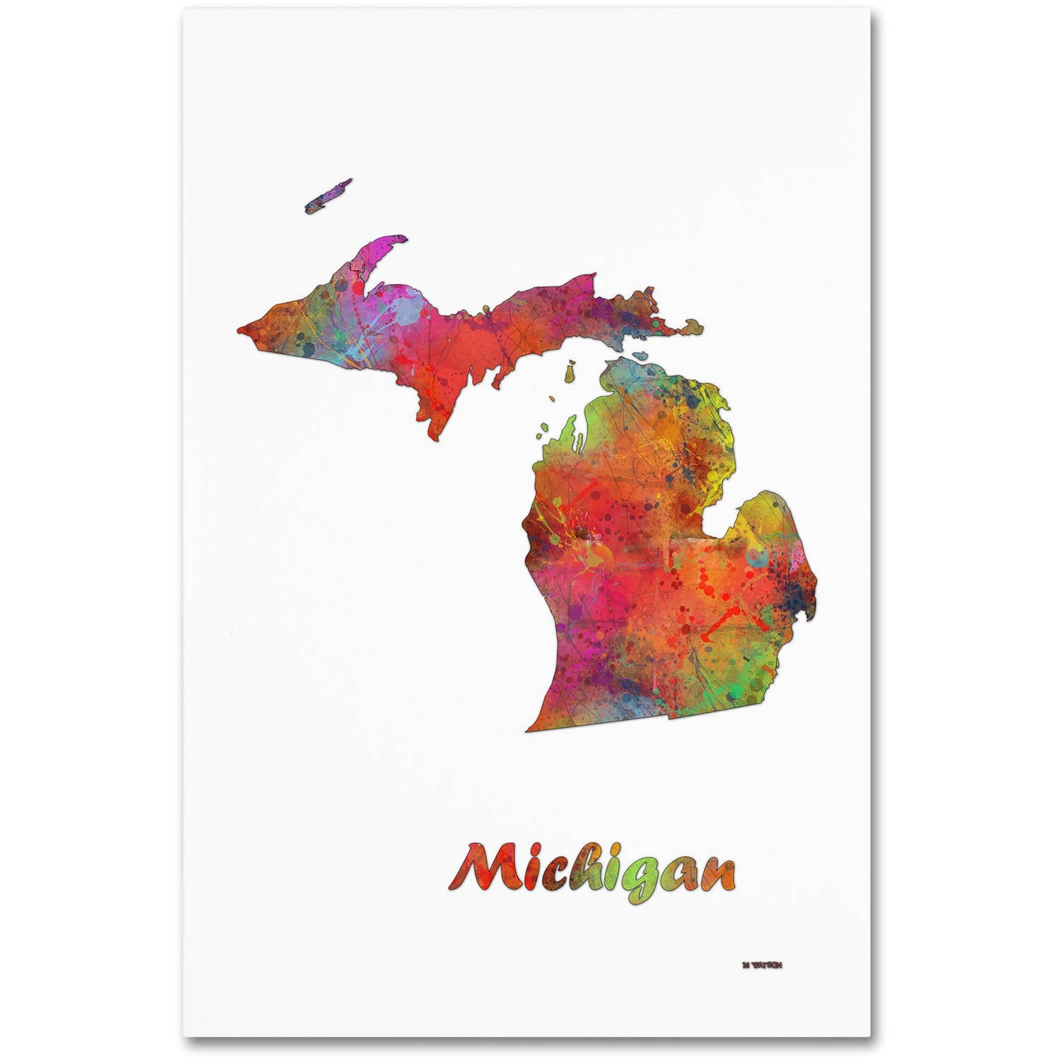 Trademark Fine Art "Michigan State Map-1" Canvas Art by Marlene Watson ...