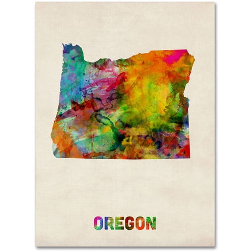 Trademark Fine Art "Oregon Map" Canvas Wall Art by Michael Tompsett ...