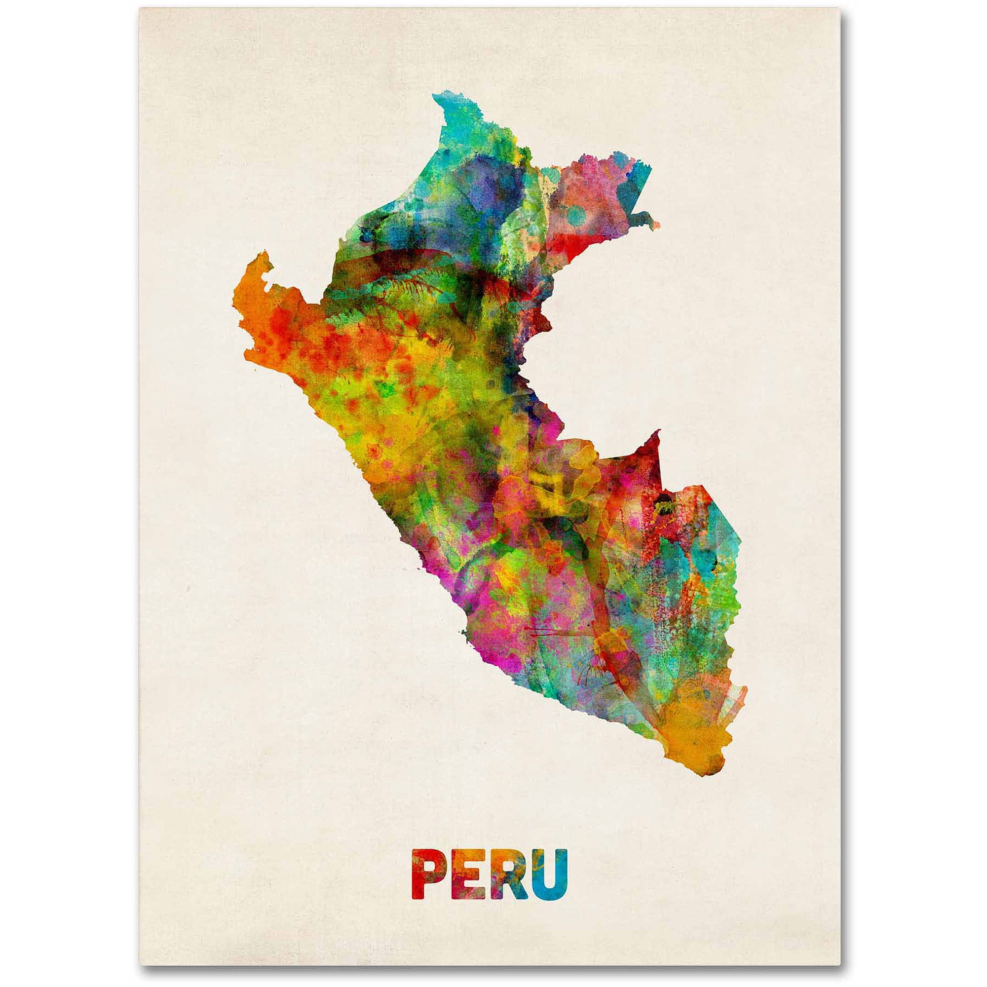 Trademark Fine Art "Peru Watercolor Map" Canvas Art by Michael Tompsett ...
