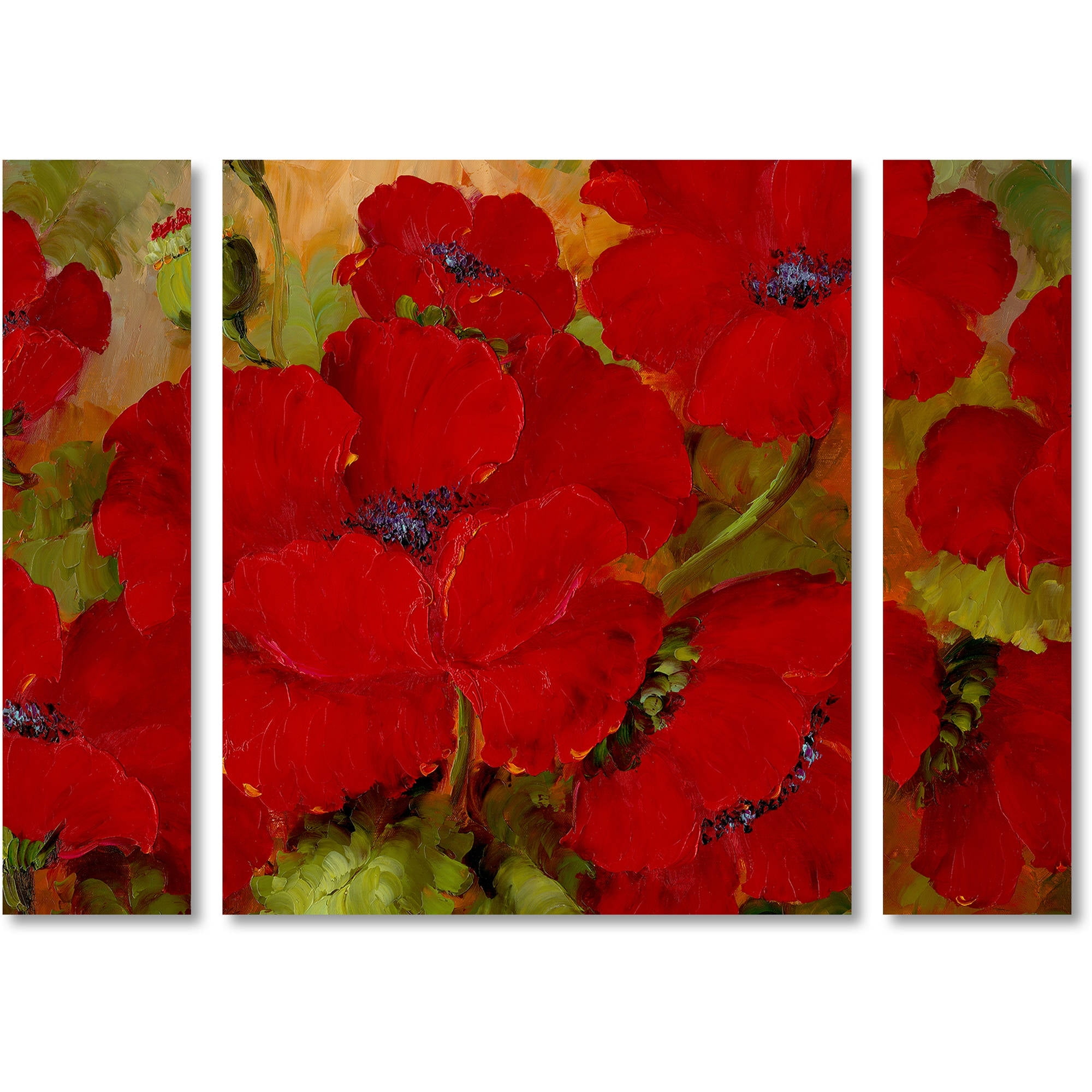 Free Shipping! Trademark Fine Art Poppies Canvas Art by Rio Three Panel ...