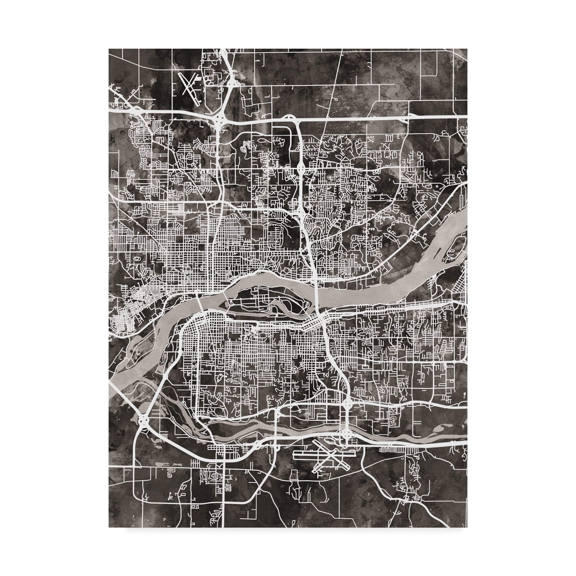 Trademark Fine Art 'Quad Cities Street Map Black' Canvas Art by Michael ...