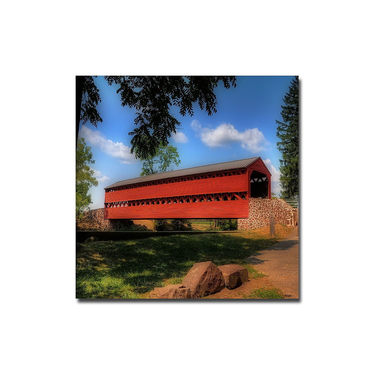 Trademark Fine Art "Red Covered Bridge" Canvas Wall Art by Lois Bryan ...