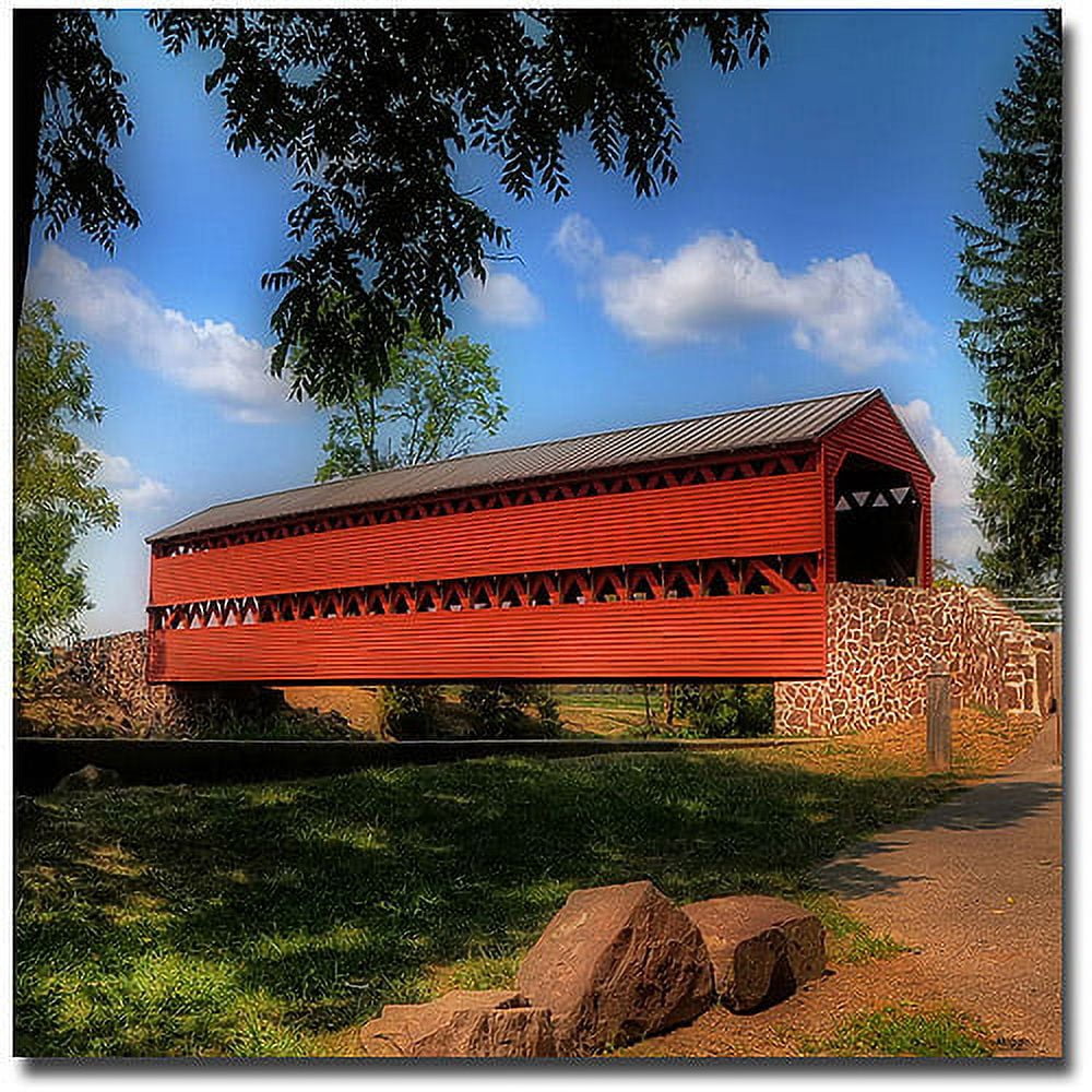 Trademark Fine Art "Red Covered Bridge" Canvas Wall Art by Lois Bryan ...