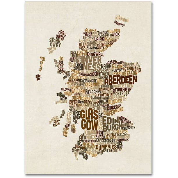Trademark Fine Art "Scotland Typography Text Map 3" Canvas Art by ...