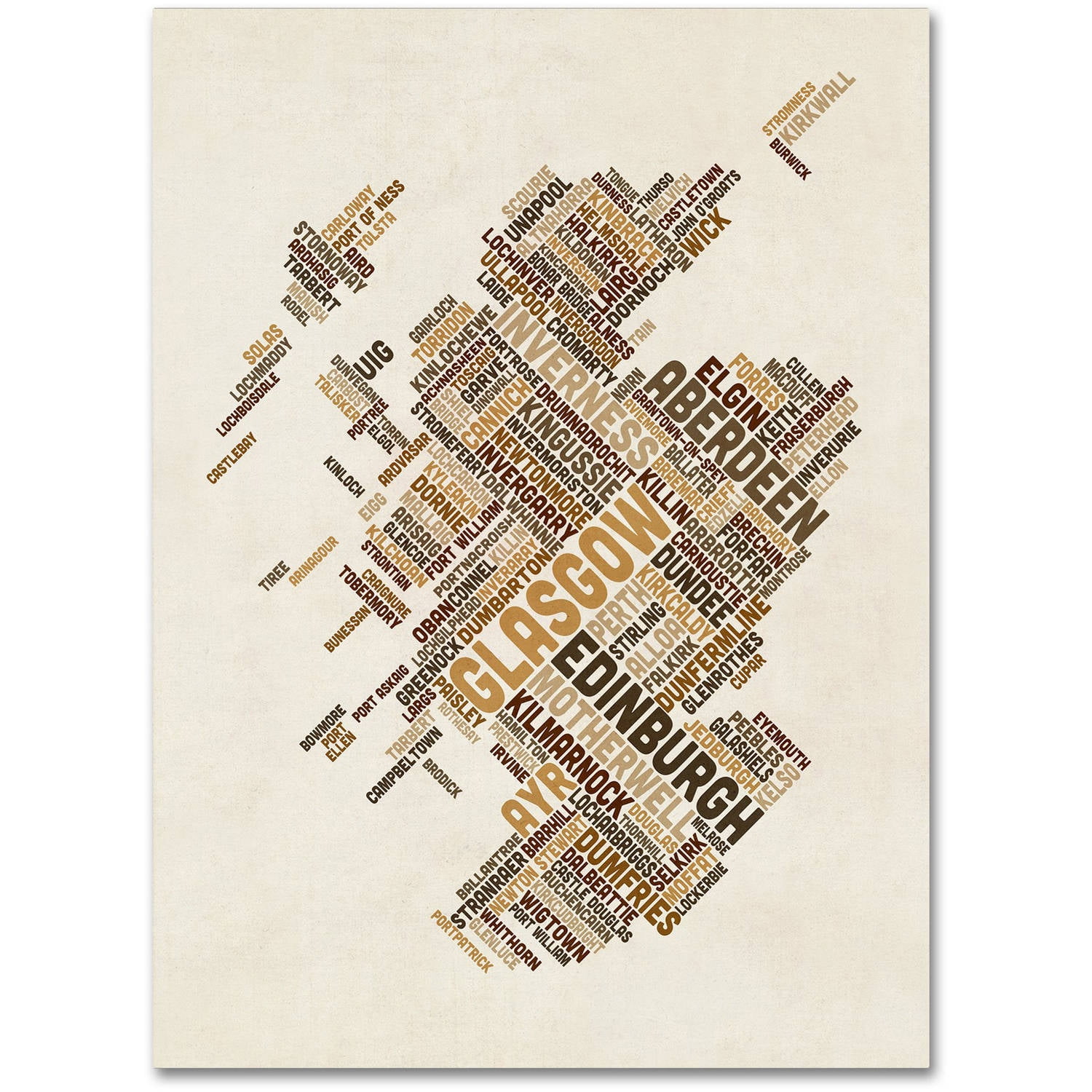 Trademark Fine Art "Scotland Typography Text Map 6" Canvas Art by ...