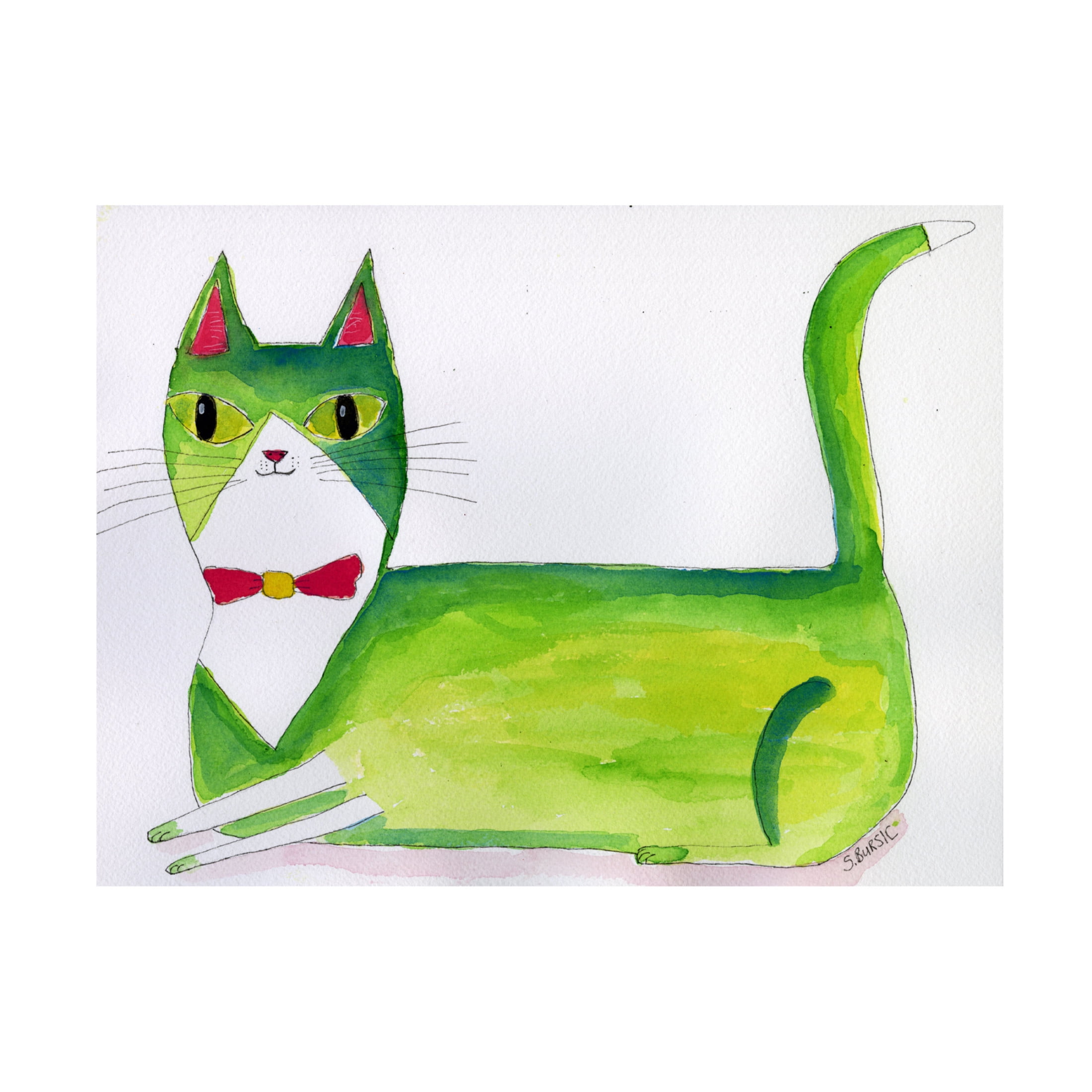 Trademark Fine Art Green Cat Watercolor Canvas Wall Art by Sharyn ...