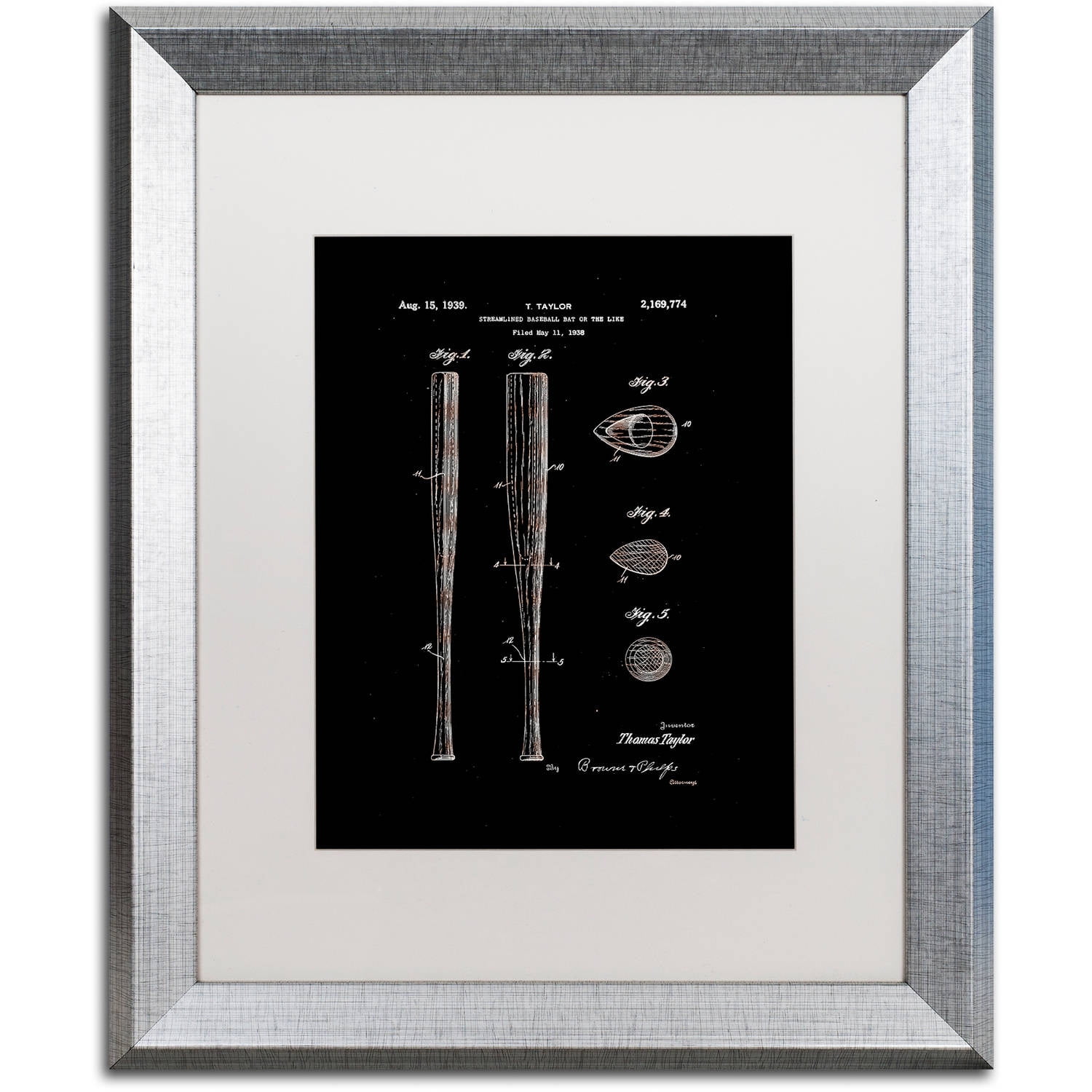Trademark Fine Art Sports Matted Framed Art ' Baseball Bat Patent 1939 ...