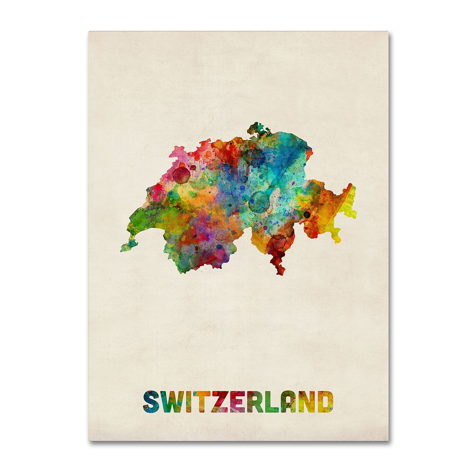 Trademark Fine Art "Switzerland Watercolor Map" Canvas Art by Michael ...