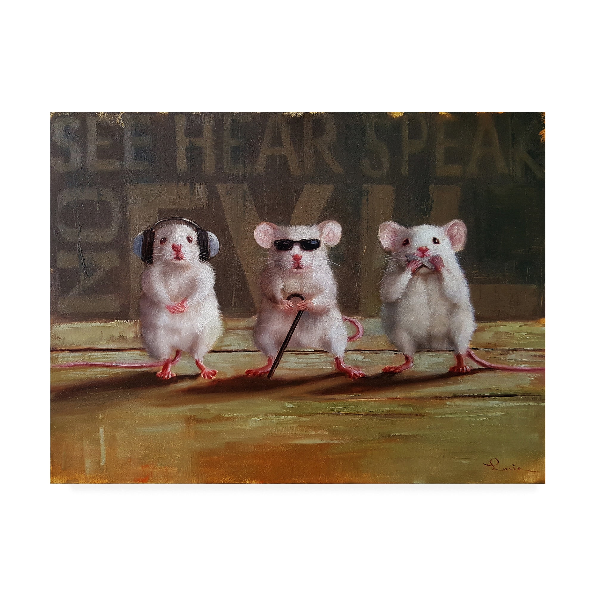 Trademark Fine Art 'Three Wise Mice' Canvas Art by Lucia Hefferna ...